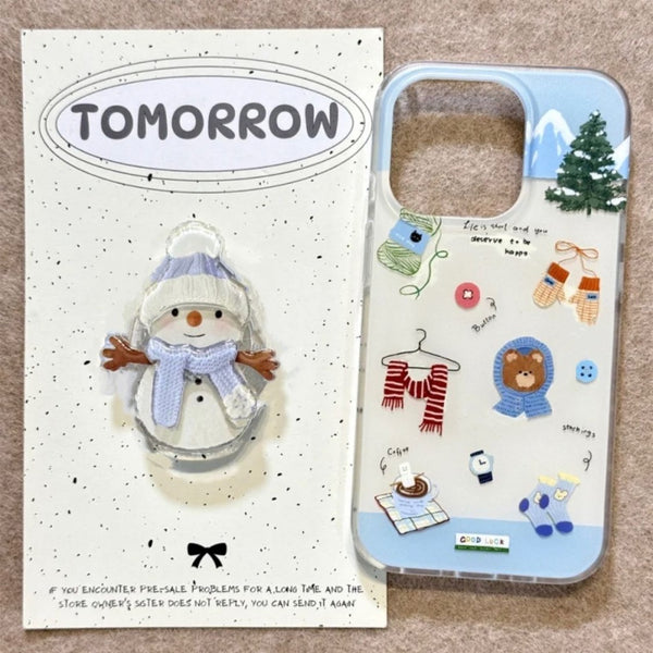 Cute Winter Healing Illustration Snowman Case For iPhone – popcoom
